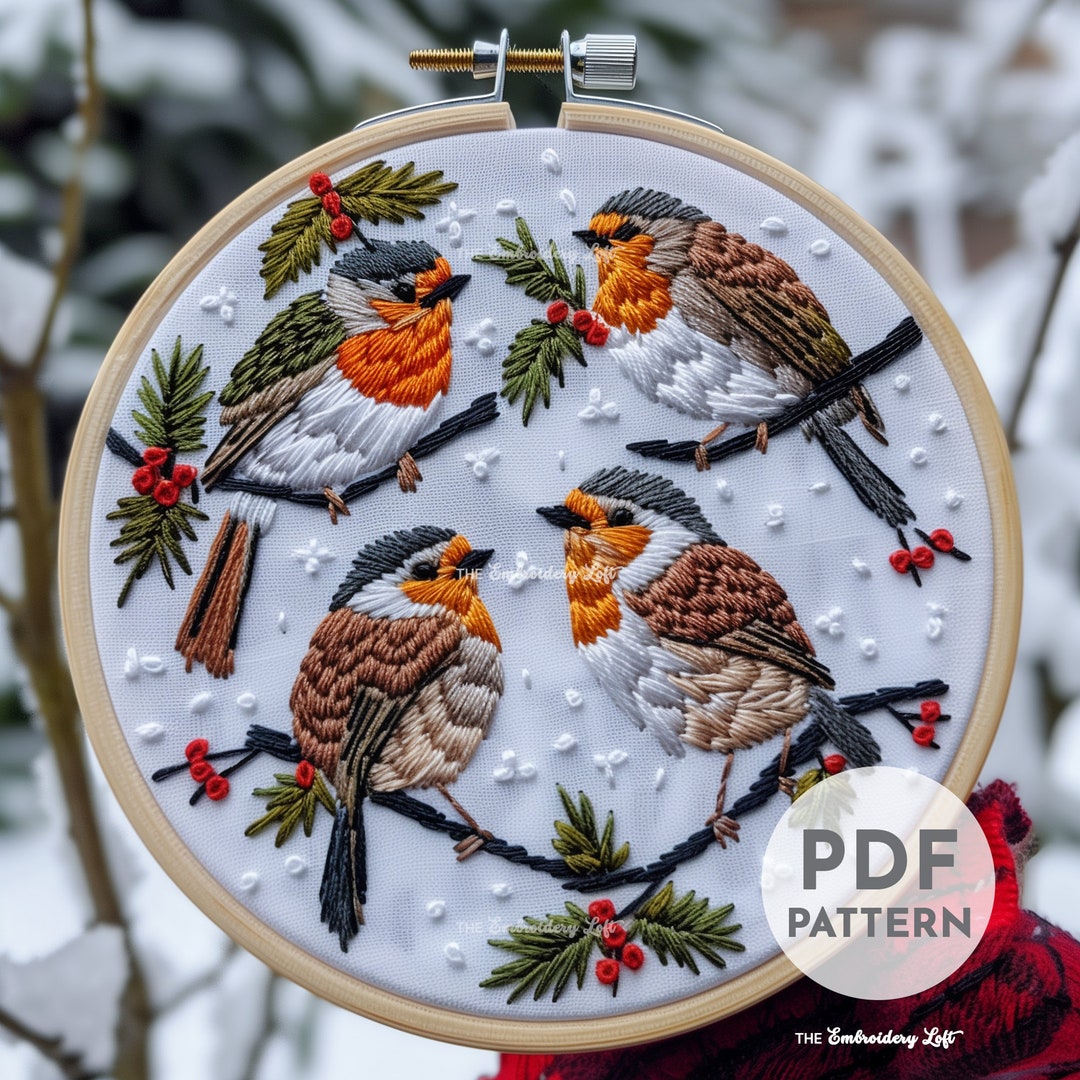 Four Calling Birds Hand Embroidery Pattern, Twelve Days of Christmas ...