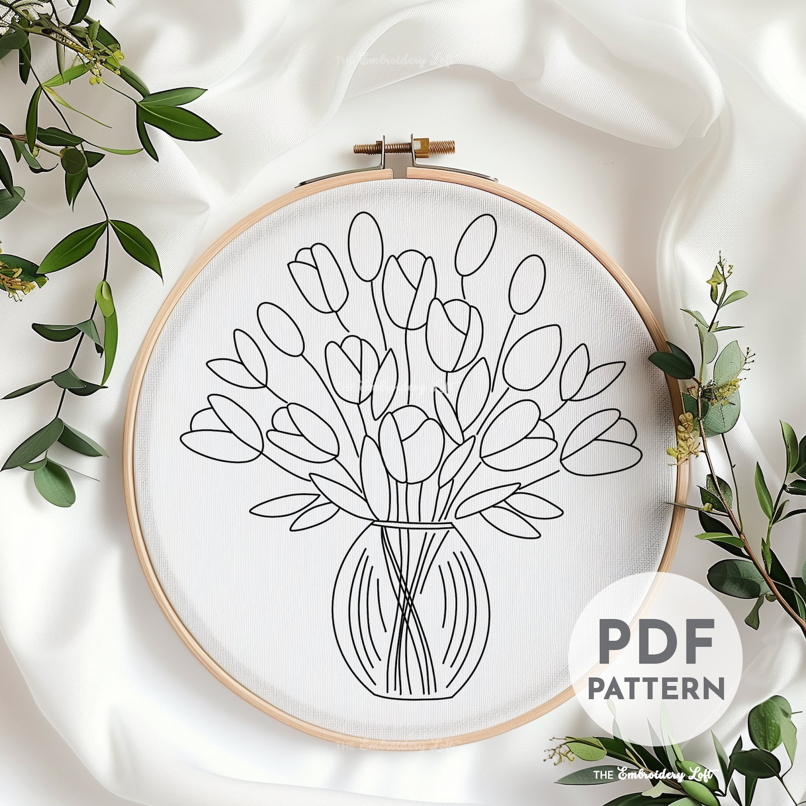 Vase of Tulips Hand Embroidery Pattern, Yellow Tulips Pattern, Tulip ...