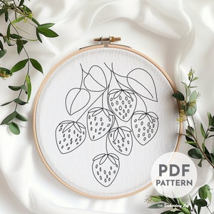 Sweet Strawberries Hand Embroidery Pattern, Strawberries Pattern ...