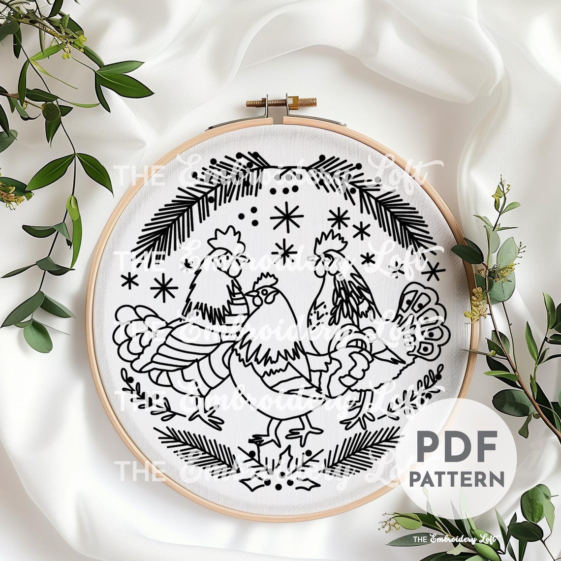 Three French Hens Hand Embroidery Pattern, Twelve Days of Christmas ...