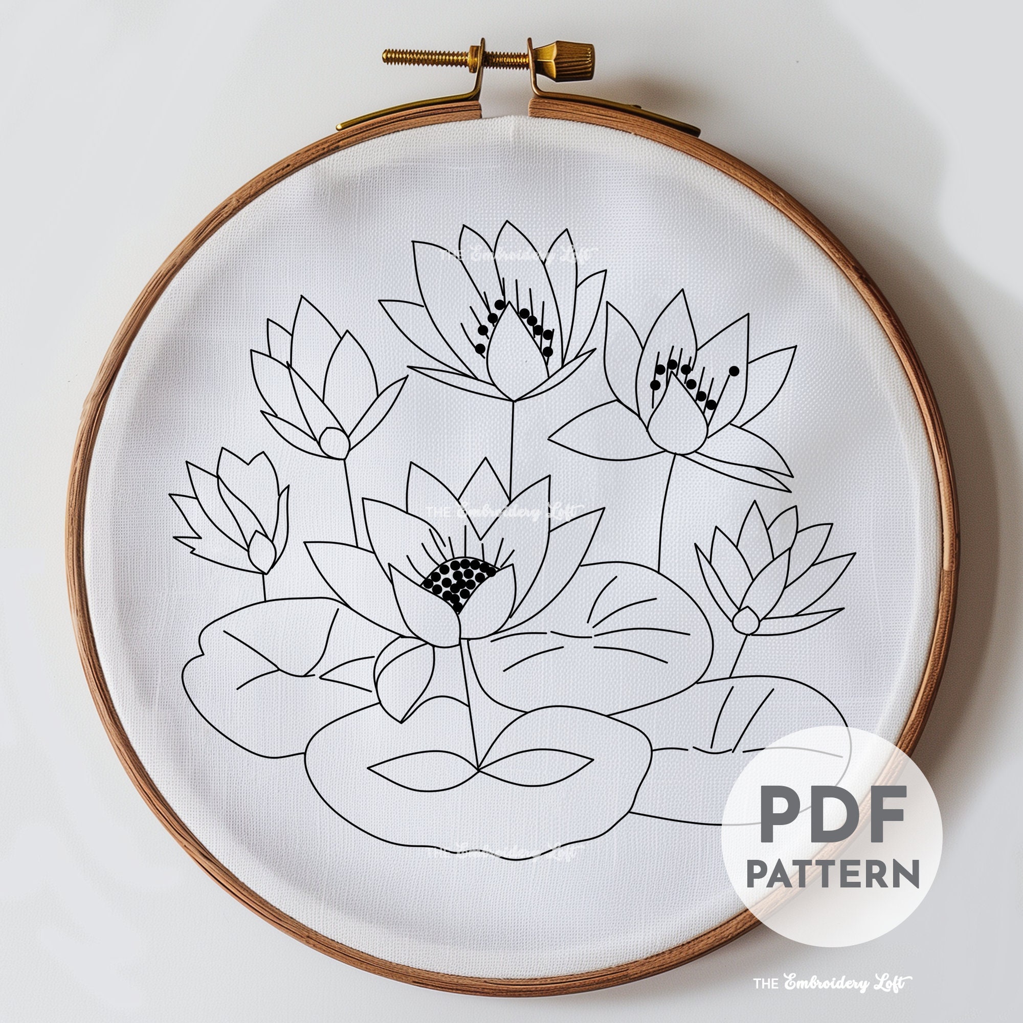 Water Lilies Hand Embroidery Pattern, Lily Pad Pattern, Water Lily ...