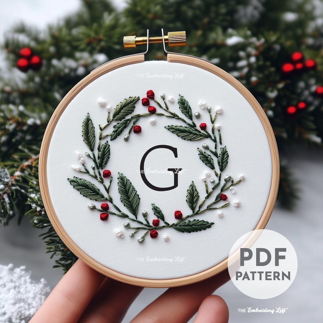 Letter G Christmas Ornament Design, Personalized Initial Embroidery ...