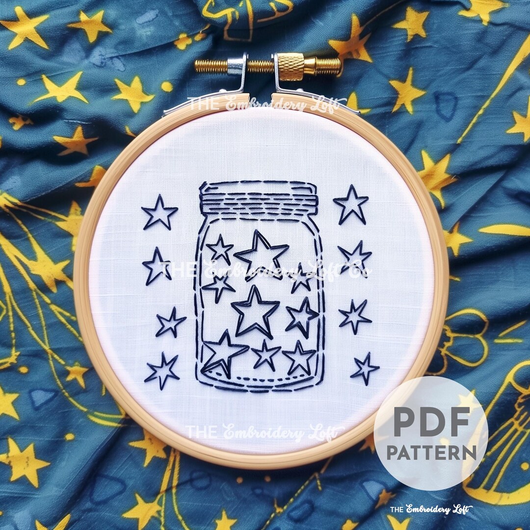 Blue Jar of Stars Hand Embroidery Pattern, Magic Star Pattern, Star ...