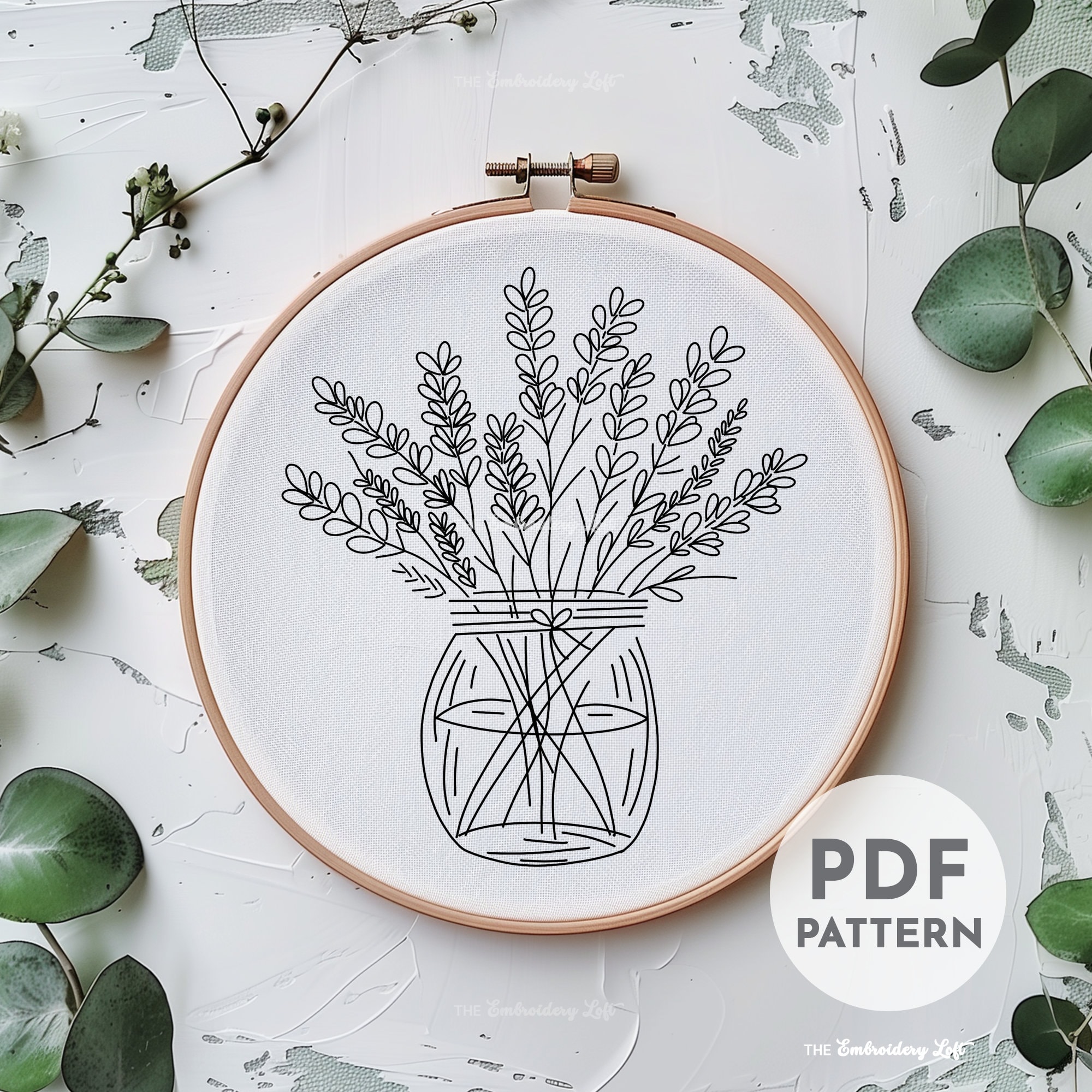 Vase of Lavender Hand Embroidery Pattern, Purple Lavender Pattern ...