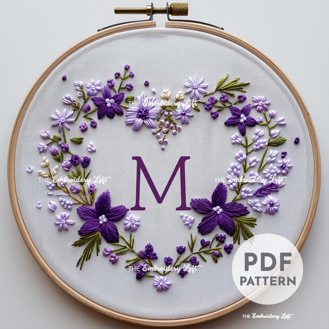 Letter M Valentine Embroidery, Monogram Embroidery Gift, Personalized ...