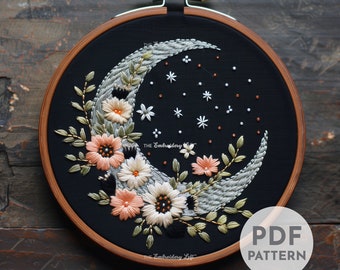 Forest Moon Hand Embroidery Pattern, Wiccan Moon, Mystical Crescent ...