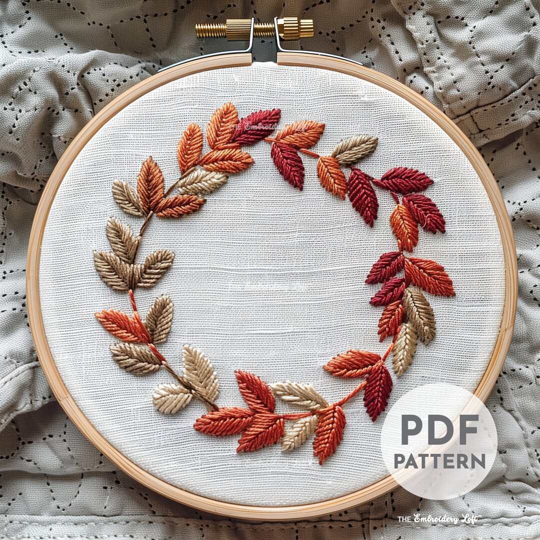 Autumn Wreath Hand Embroidery Pattern, Autumn Flowers, Autumn ...
