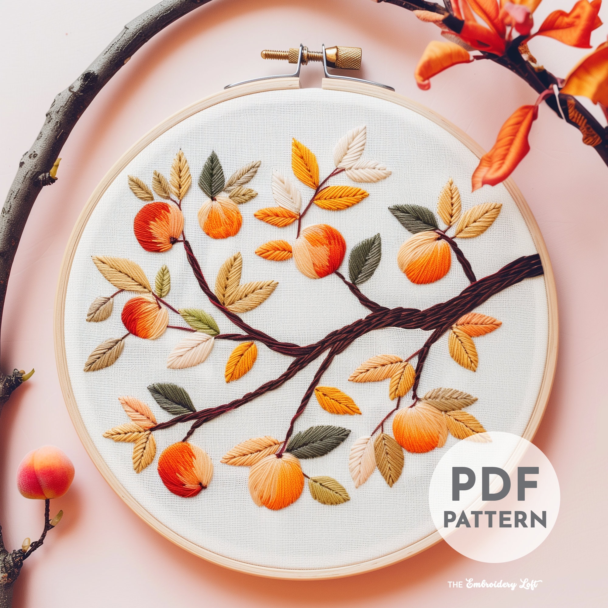 Peach Tree Hand Embroidery Pattern, Peaches Pattern, Peaches, Summer ...