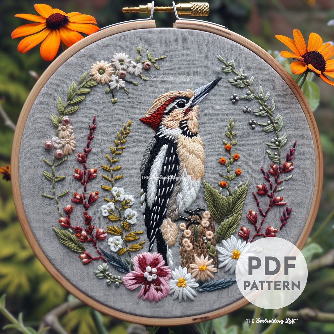 Woodpecker Hand Embroidery Pattern, Woodpecker Pattern, Woodland Bird ...
