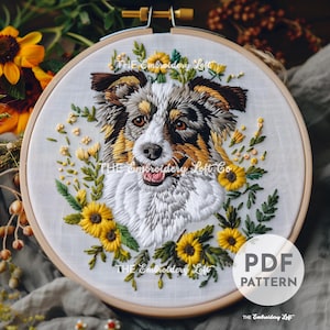 Australian Shepherd Hand Embroidery Pattern, Aussie Dog Embroidery, Pet ...
