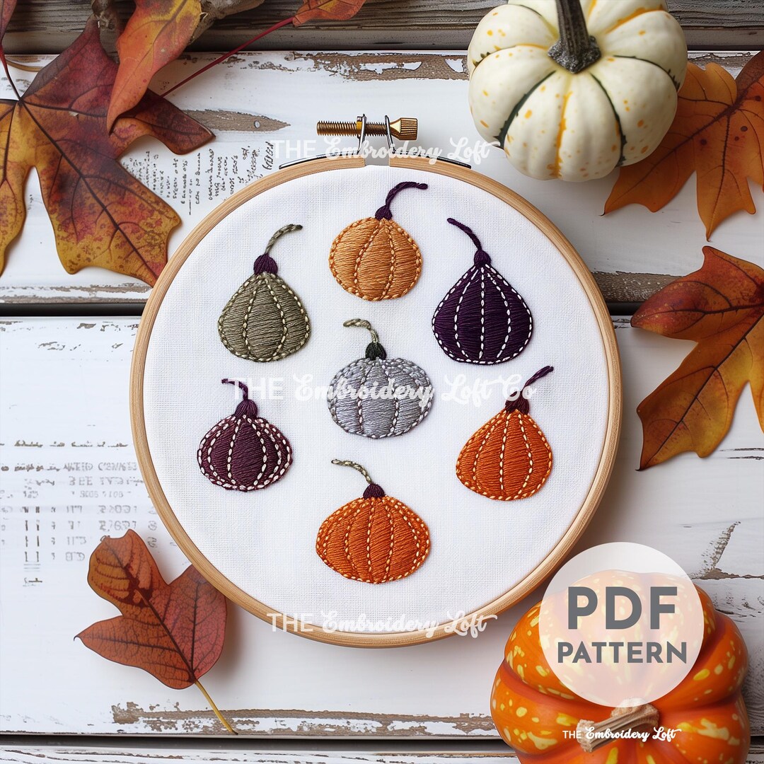 Colorful Gourds Hand Embroidery Pattern, Pumpkin Pattern, Squash ...