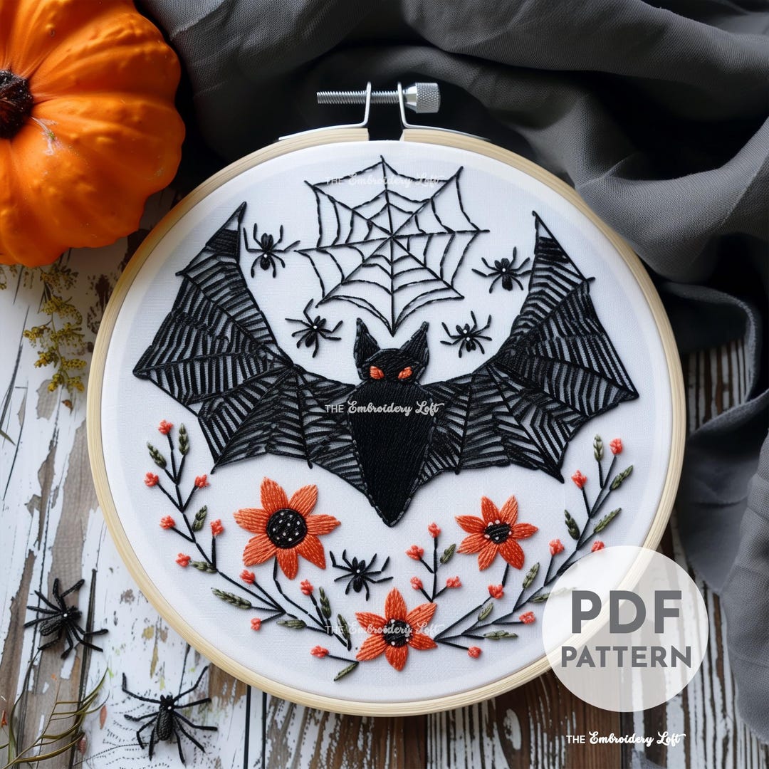 Spooky Bat Hand Embroidery Pattern, Halloween Embroidery Pattern, Bats ...