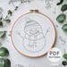 Snowman Hand Embroidery Pattern, Christmas Embroidery Pattern, Snowman ...