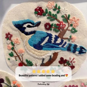 Spring Blue Jay Hand Embroidery Pattern, Blue Jay Pattern, Blue Jay Bird Design, Hand Embroidery ...