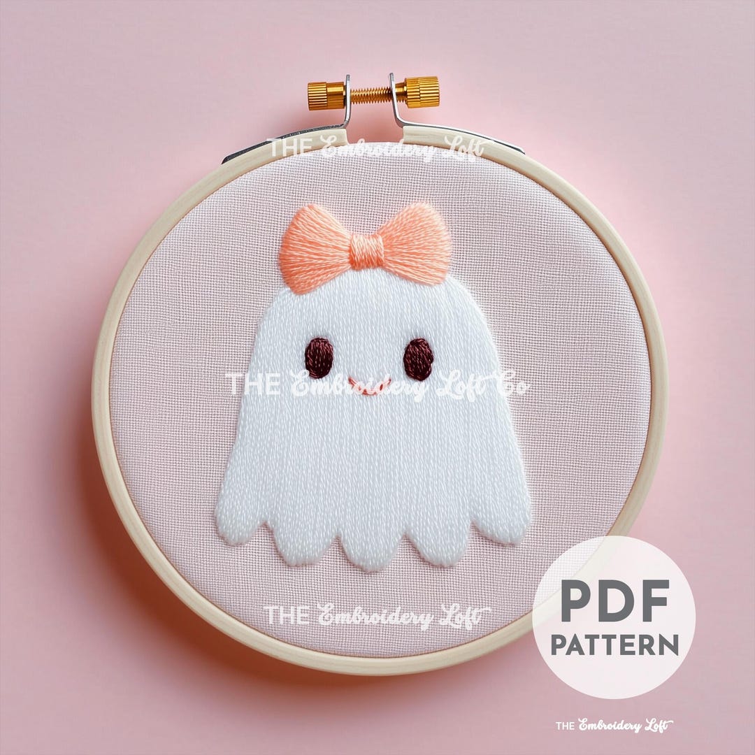 Girl Ghost Hand Embroidery Pattern, Bow Embroidery Pattern, Cute Ghost ...