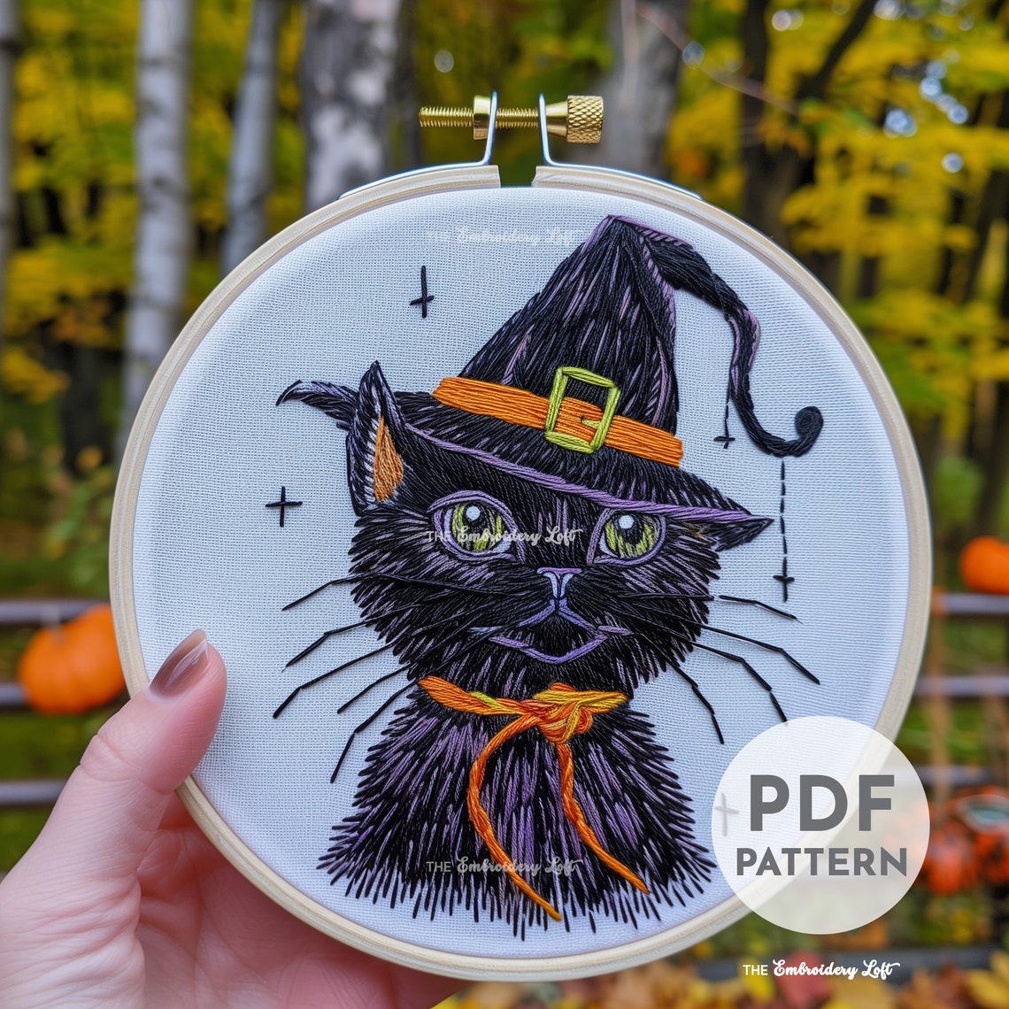 Witchy Cat Hand Embroidery Pattern, Witchy Black Cat Embroidery Pattern, Halloween Pattern, Hand ...
