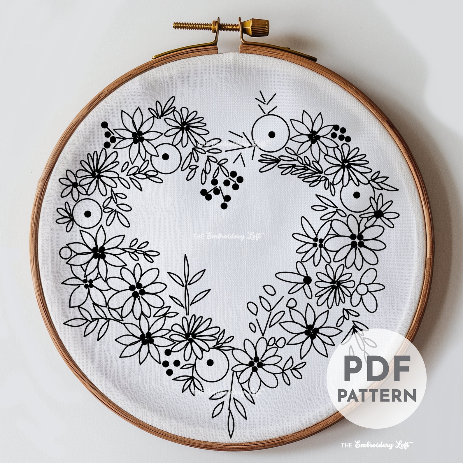 Blue Floral Heart Wreath Hand Embroidery Pattern, Heart Embroidery ...
