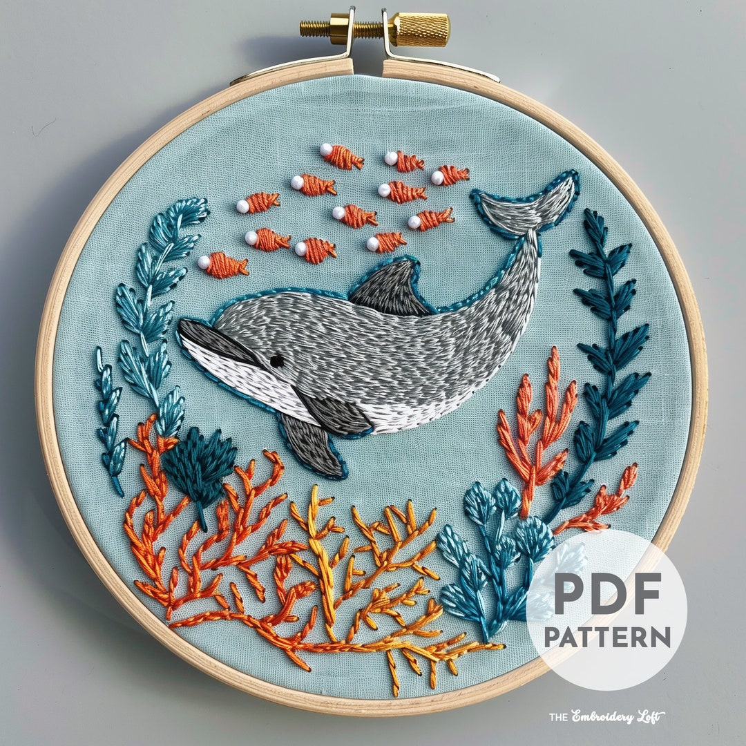 Dolphin Hand Embroidery Pattern, Dolphin Pattern, Ocean Pattern, Hand ...