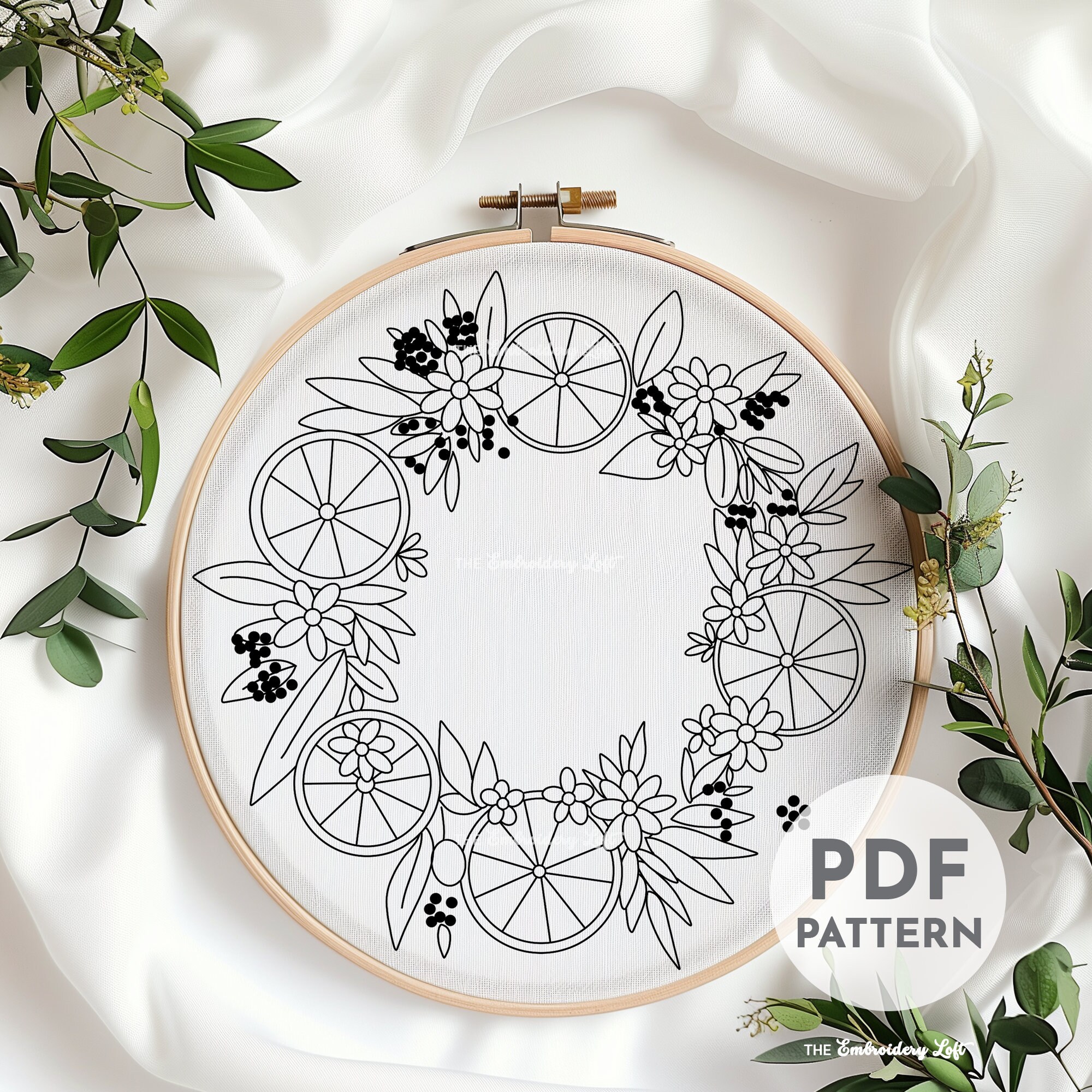 Orange Wreath Hand Embroidery Pattern, Orange Slices, Orange Pattern ...