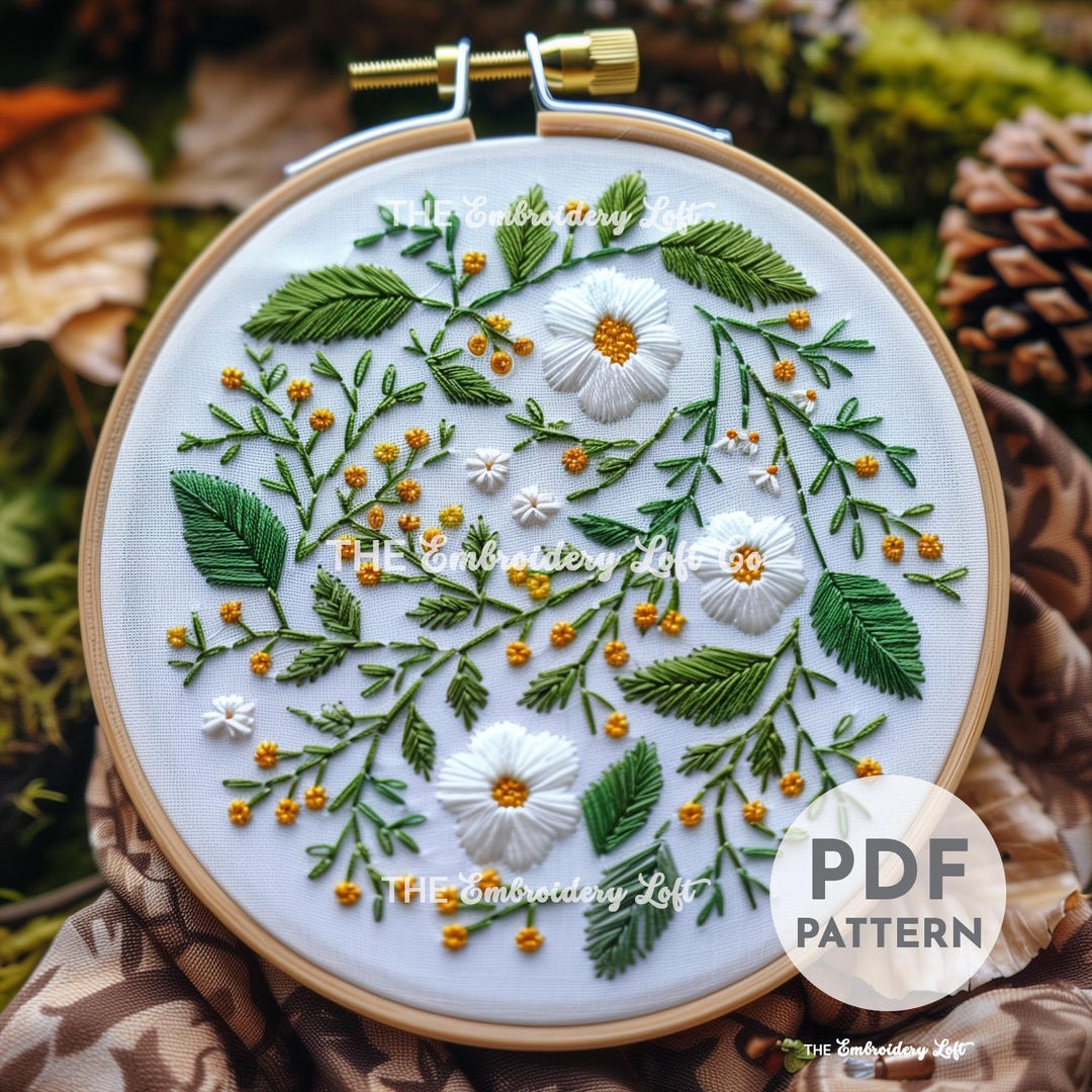 White Folk Flower Hand Embroidery Pattern, Folk-style Embroidery, Folk ...