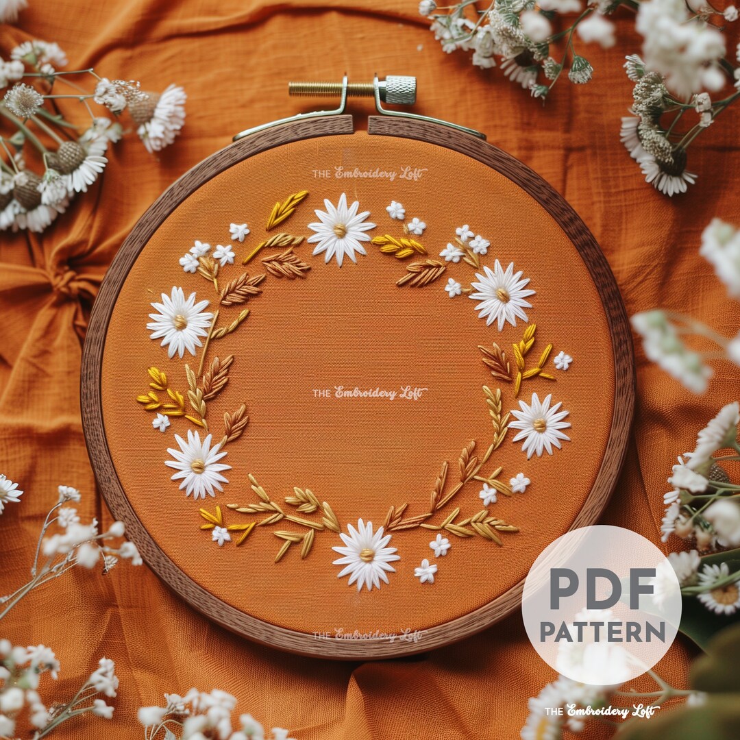 Prairie Wreath Hand Embroidery Pattern, Autumn Flower Design, Flower ...