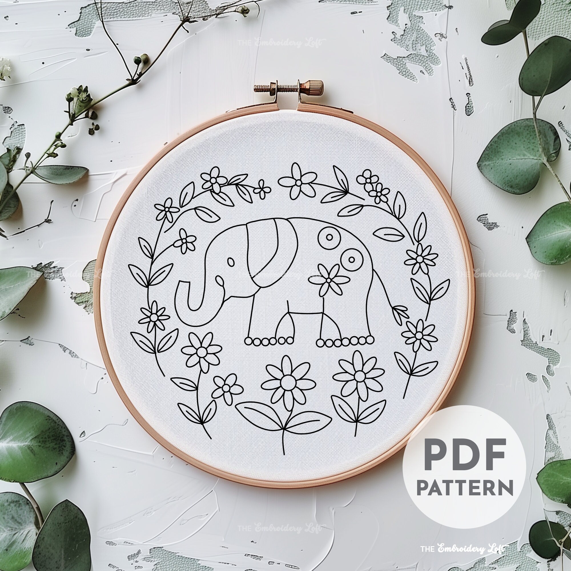Floral Elephant Hand Embroidery Pattern, Baby Elephant Pattern, Cute ...