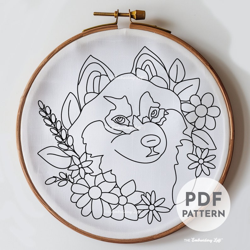 Husky Hand Embroidery Pattern, Siberian Husky Dog, Dog Embroidery, Pet ...