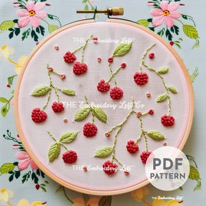 Raspberries Hand Embroidery Pattern, Raspberries Pattern, Berries ...