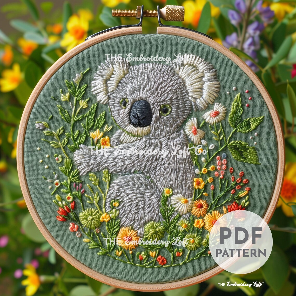 Floral Koala Bear Hand Embroidery Pattern, Koala Bear Pattern, Hand ...