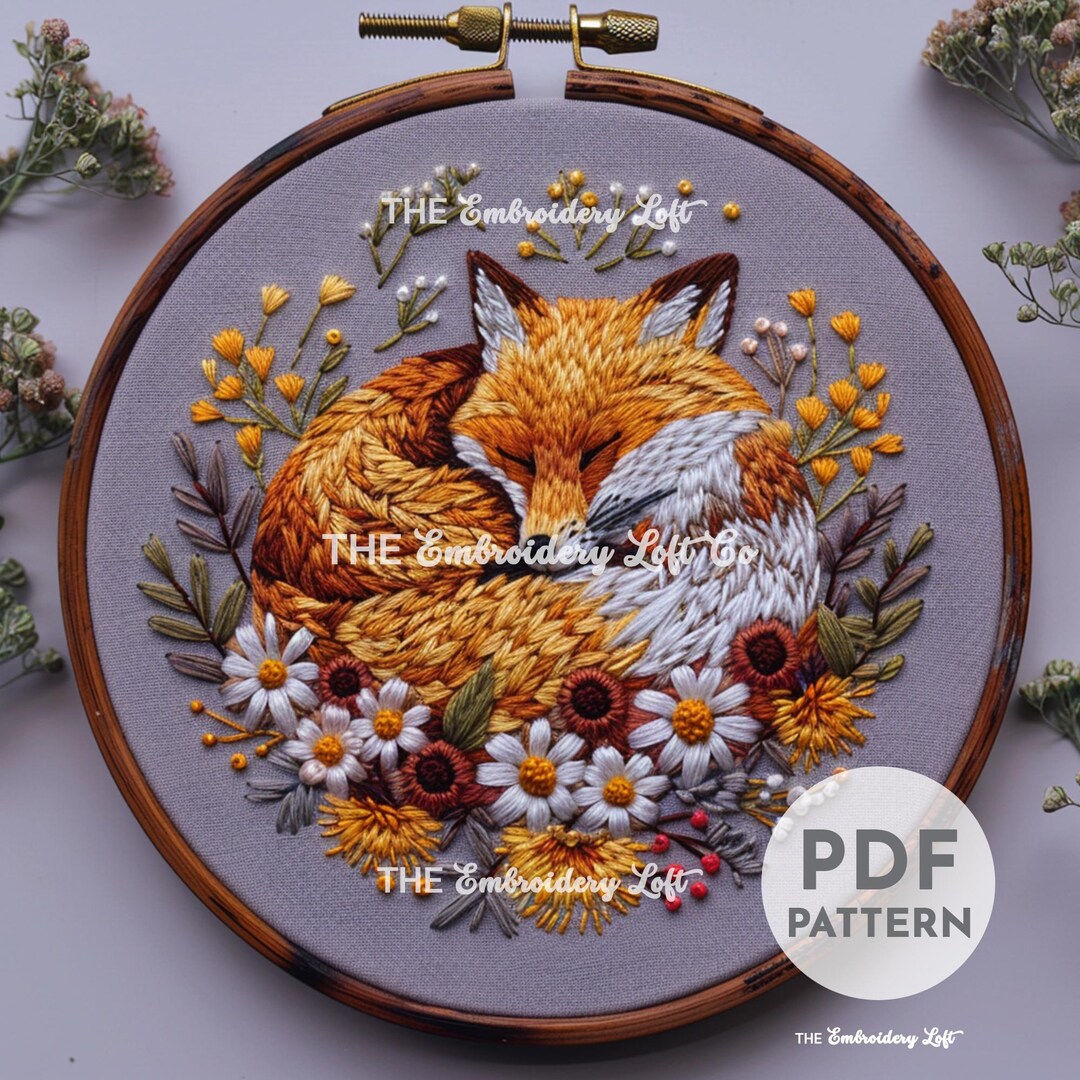 Woodland Fox Hand Embroidery Pattern, Fox Pattern, Woodland Animal ...