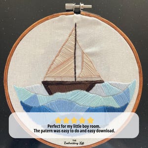 Sailboat Hand Embroidery Pattern, Ocean Embroidery Pattern, Beach ...