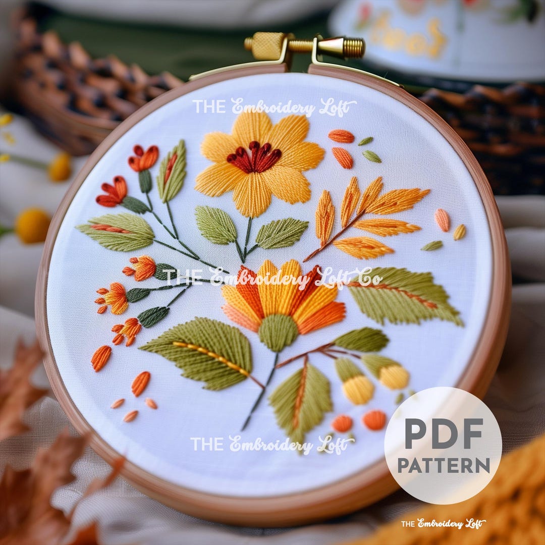 Orange Folk Flower Hand Embroidery Pattern, Folk-style Embroidery, Folk ...
