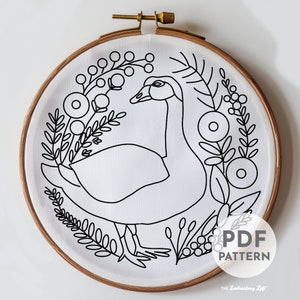 Woodland Goose Hand Embroidery Pattern, Goose Pattern, Bird Pattern ...