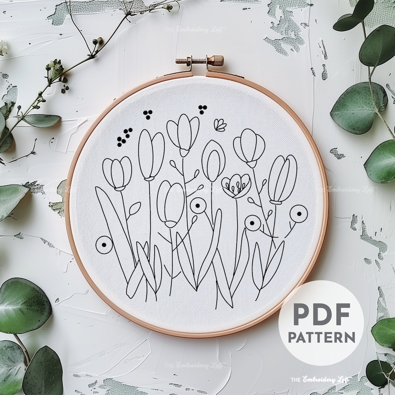 Colorful Tulips Hand Embroidery Pattern, Tulip Pattern, Tulip ...