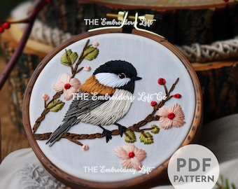 Chickadee Hand Embroidery Pattern, Chickadee Pattern, Autumn Bird ...