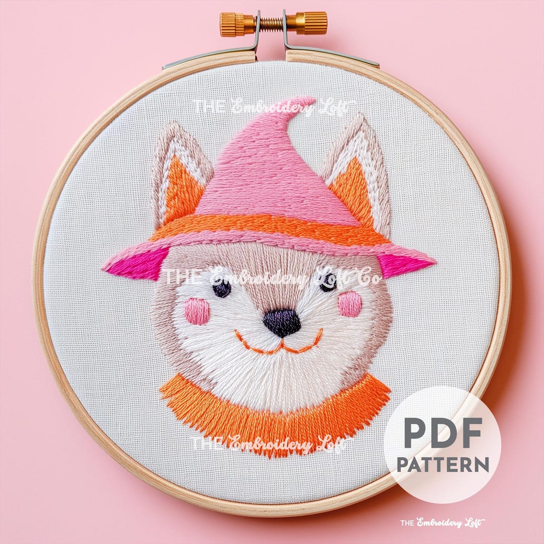 Witchy Wolf Hand Embroidery Pattern, Cute Wolf Embroidery Pattern ...