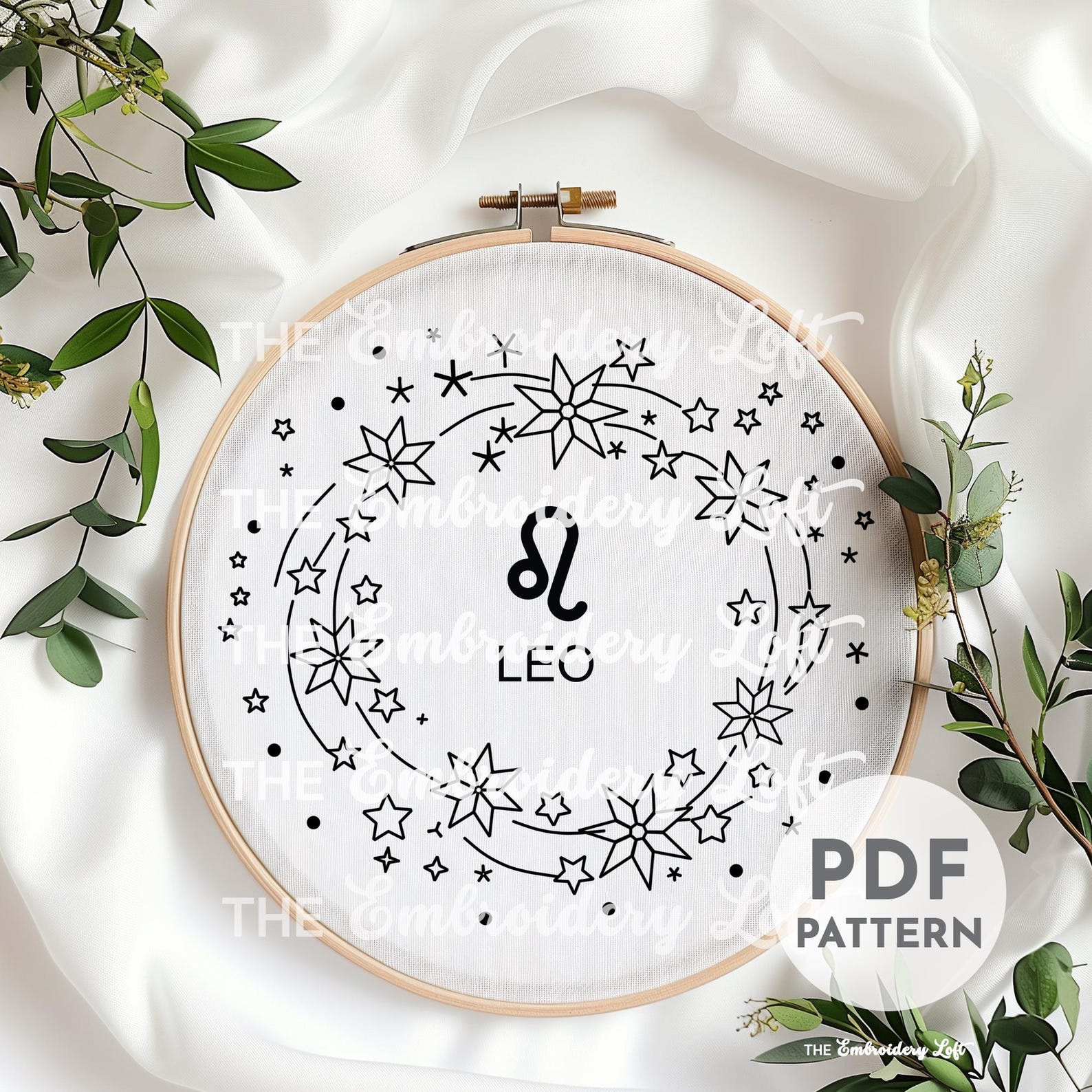Leo Hand Embroidery Pattern, Zodiac Embroidery Pattern, Leo Embroidery ...