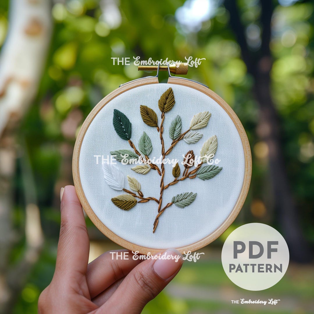 Spring Leaves Hand Embroidery Pattern, Botanical Embroidery Pattern ...