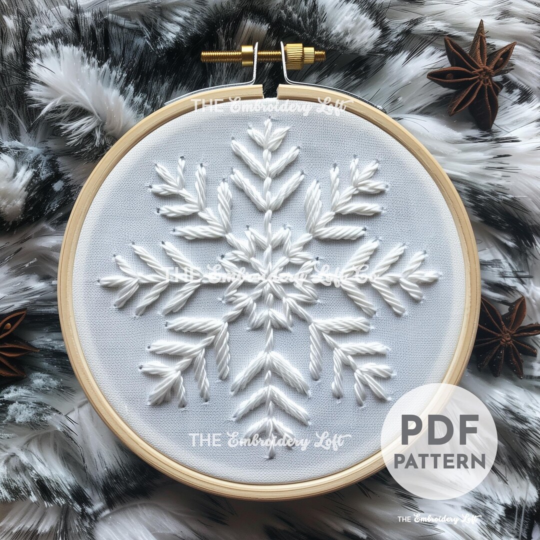 White Snowflake Hand Embroidery Pattern, Christmas Embroidery Pattern ...