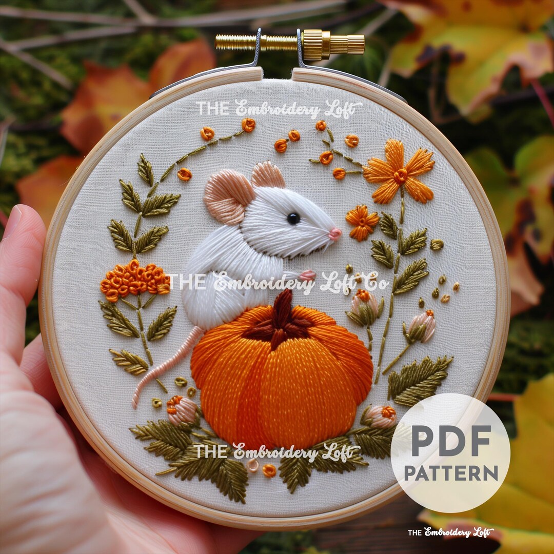Autumn Mouse Hand Embroidery Pattern, Woodland Mouse Pattern, Woodland ...