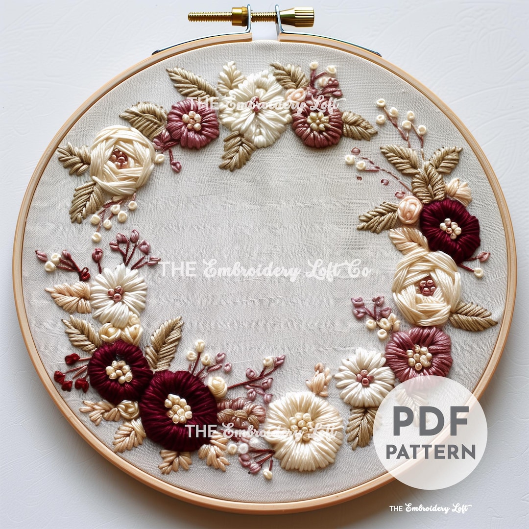 Blooming Wreath Hand Embroidery Pattern, Flower Wreath, Flower Design ...