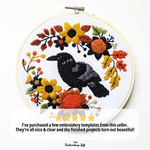 Autumn Raven Hand Embroidery Pattern, Raven Pattern, Autumn Bird ...