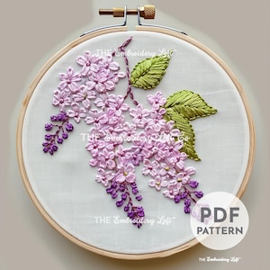 Lilac Branch Hand Embroidery Pattern, Purple Lilac Flowers, Pink Lilac ...