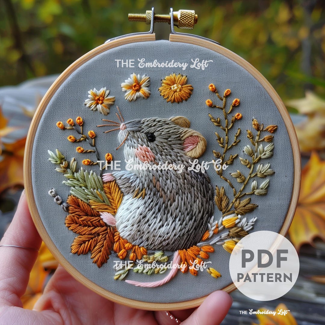 Forest Mouse Hand Embroidery Pattern, Mouse Pattern, Cute Mouse Pattern ...