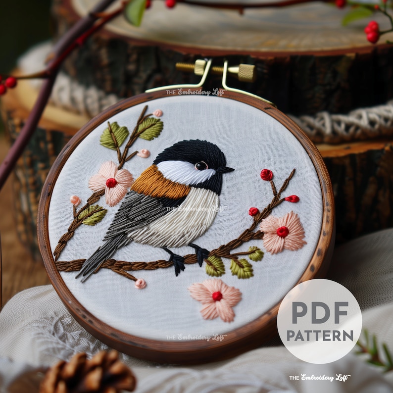 Chickadee Hand Embroidery Pattern, Black Capped Chickadee Pattern, Bird ...