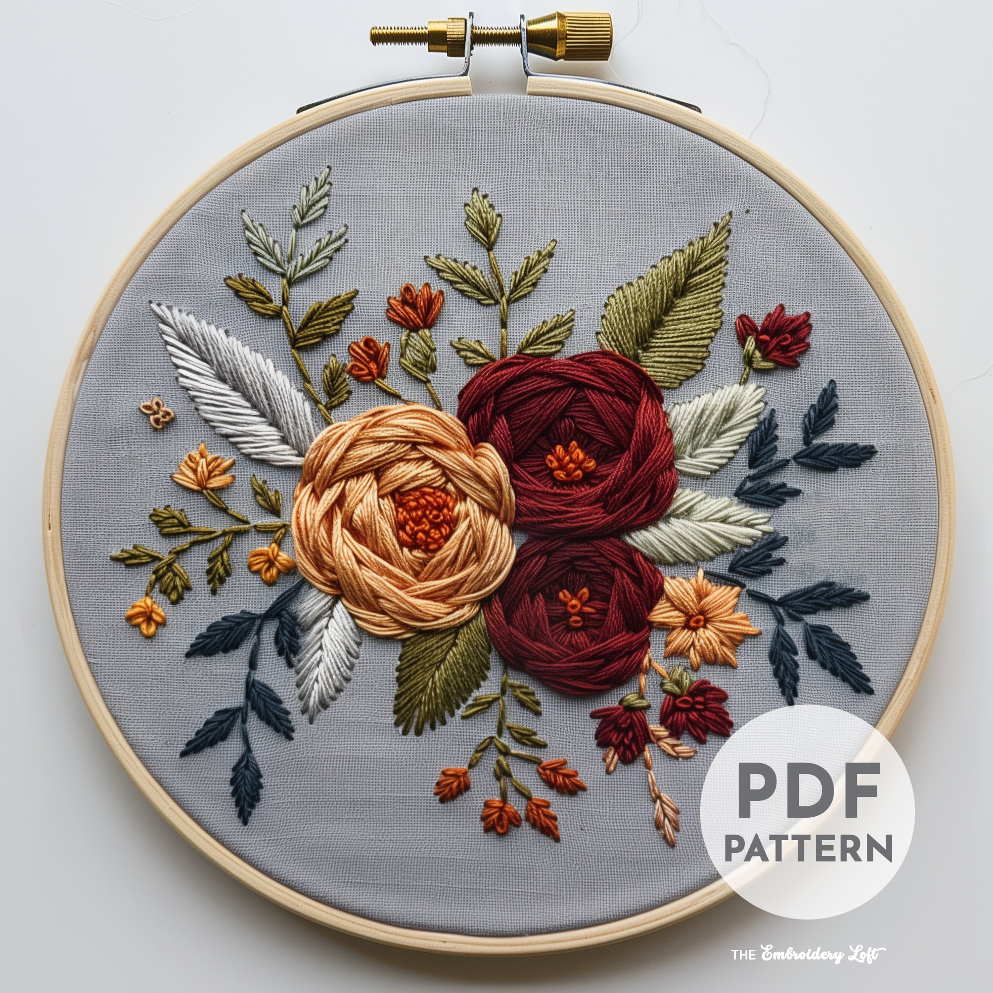 Autumn Roses Hand Embroidery Pattern, Roses Pattern, Floral Pattern ...