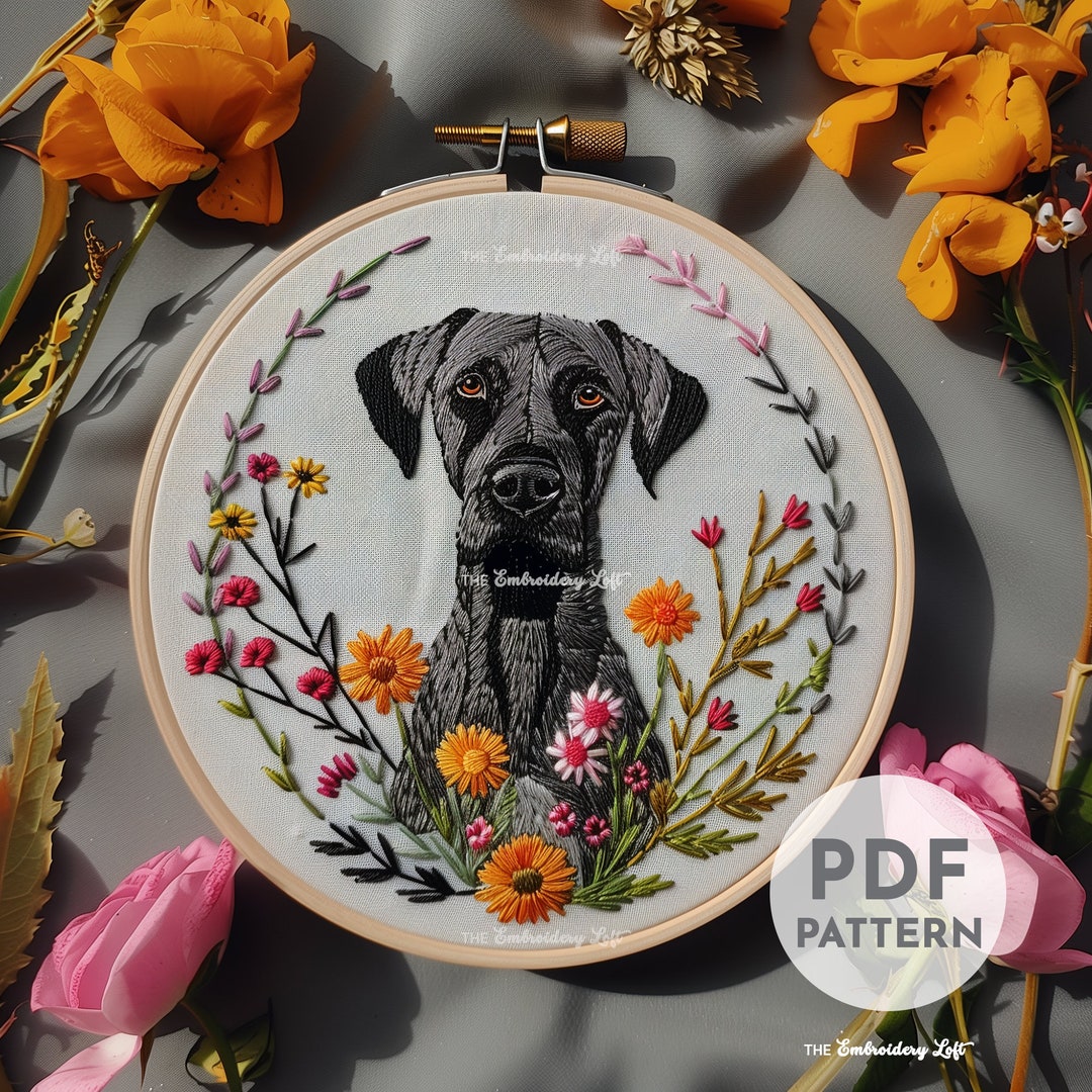 Great Dane Hand Embroidery Pattern, Great Dane, Dog Embroidery, Pet ...