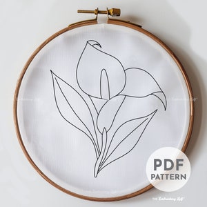 Peace Lily Hand Embroidery Pattern, Lilies Pattern, Lily Embroidery ...