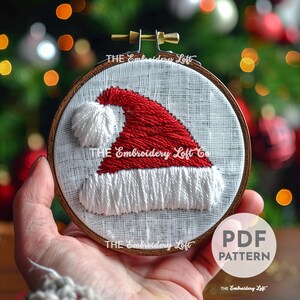 Santa Hat Hand Embroidery Pattern, Christmas Embroidery Pattern, Santa ...