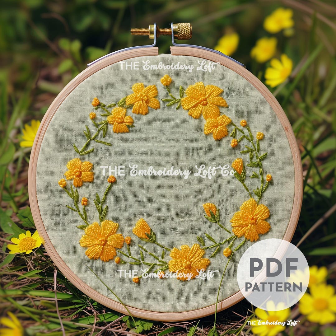 Buttercup Wreath Hand Embroidery Pattern, Buttercup Flower Botanical ...